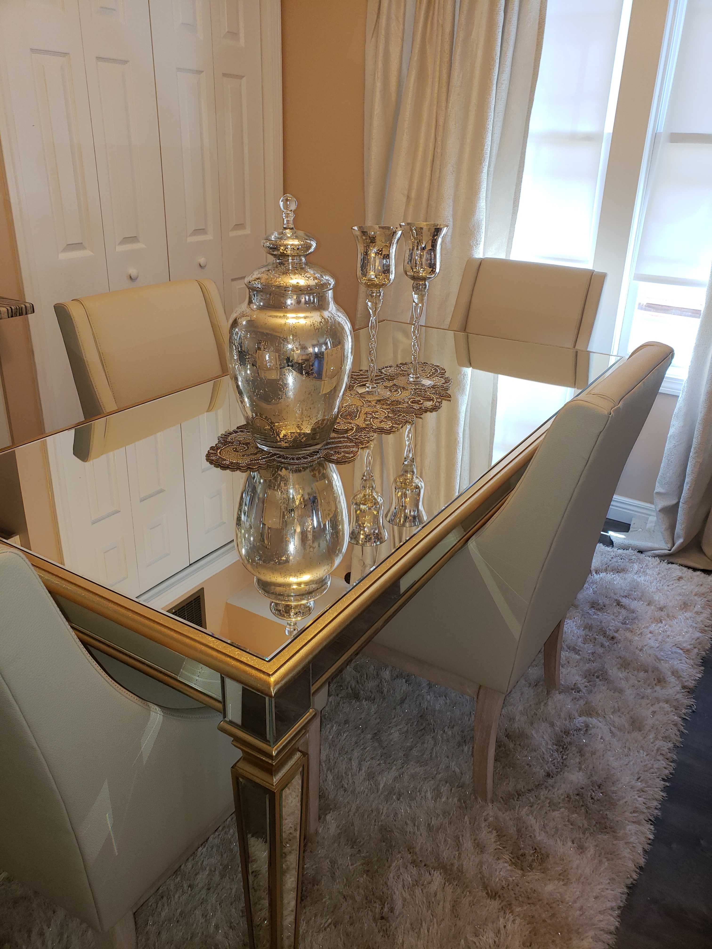 55 Downing Street Veronica 71 Wide Gold Leaf and Mirror Dining Table 8D216 Lamps Plus